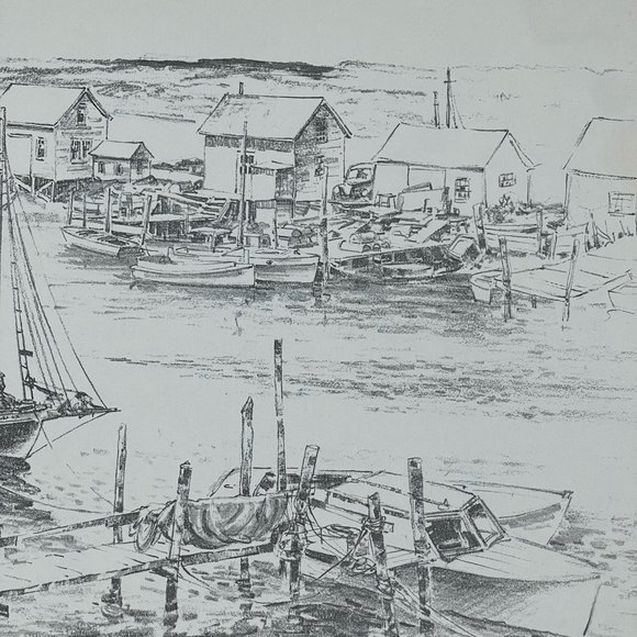 Jas F Murray | Art | Vtg Jas F Murray Boats Harbor Docks Lithograph ...